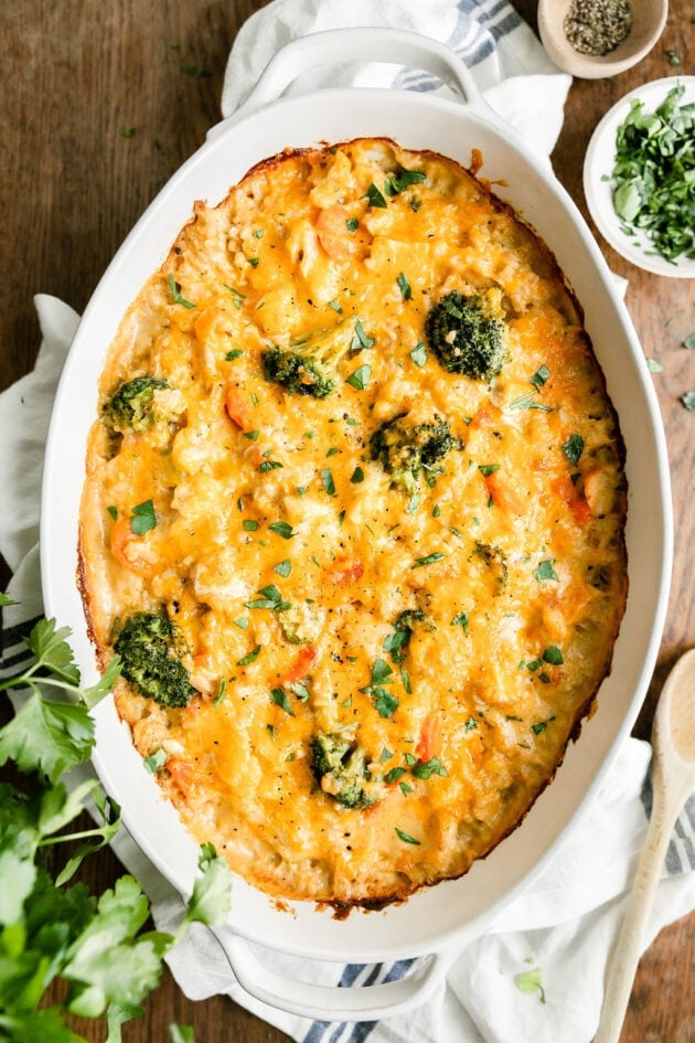 Cheesy Chicken and Rice Casserole (Easy & Veggie Loaded) - The Real ...