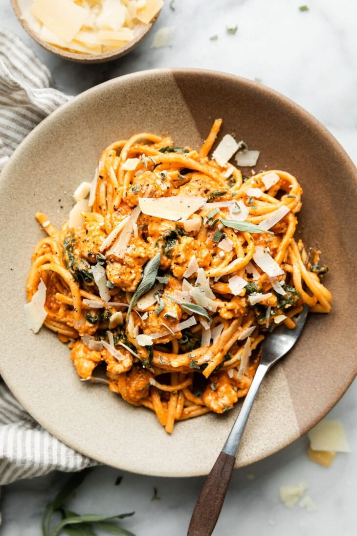Creamy Pumpkin Pasta with Sausage and Sage - The Real Food Dietitians