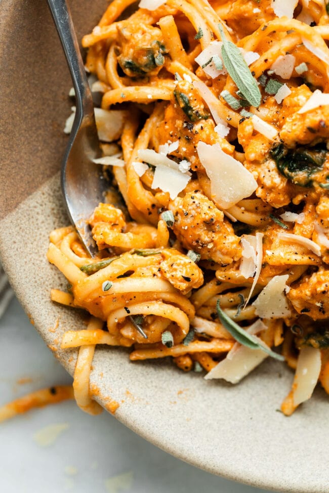 Creamy Pumpkin Pasta with Sausage and Sage - The Real Food Dietitians