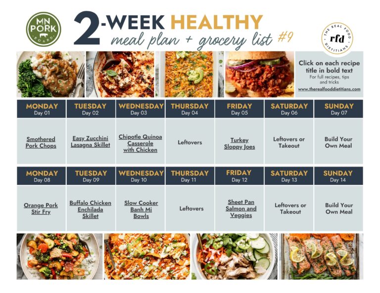 2 Week Healthy Meal Plan #9 with Grocery List - The Real Food Dietitians